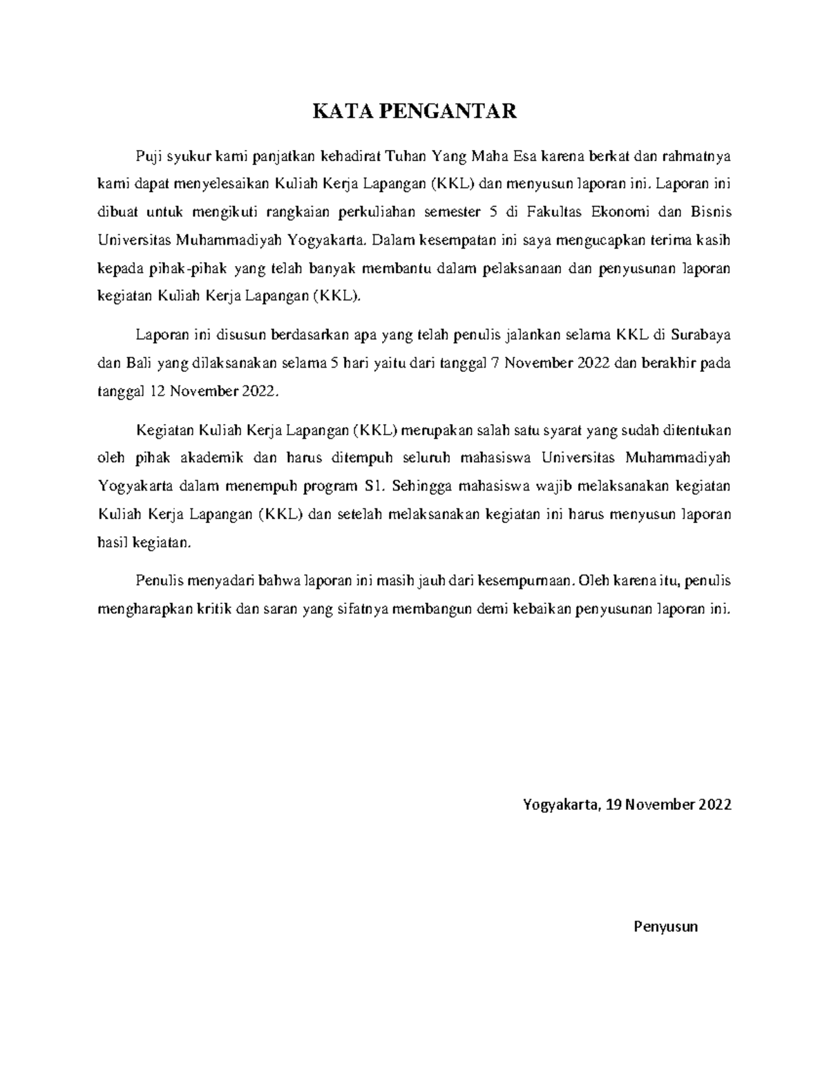 Laporan KKL - KATA PENGANTAR Puji syukur kami panjatkan kehadirat Tuhan ...