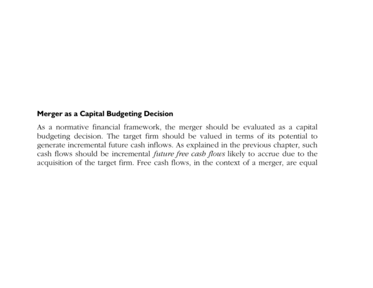 Merger as a Capital Budgeting Decision - Financial Management - Studocu