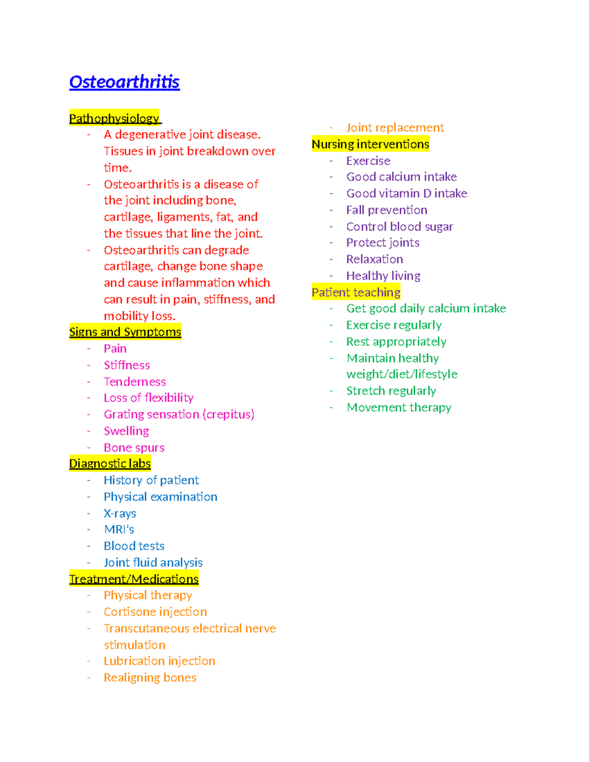 Osteoarthritis concept map - Osteoarthritis Pathophysiology - A ...