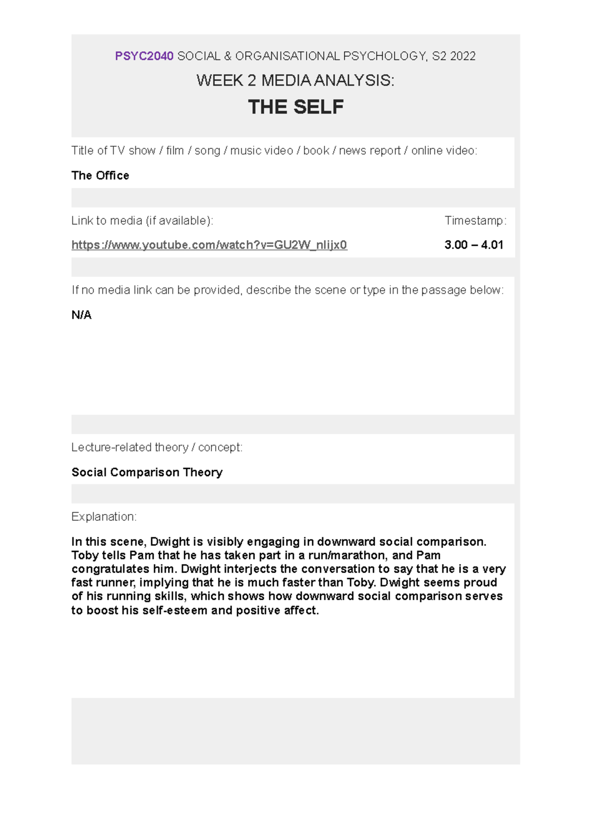 PSYC2040 S2 Media Diary Example - PSYC2040 SOCIAL & ORGANISATIONAL ...