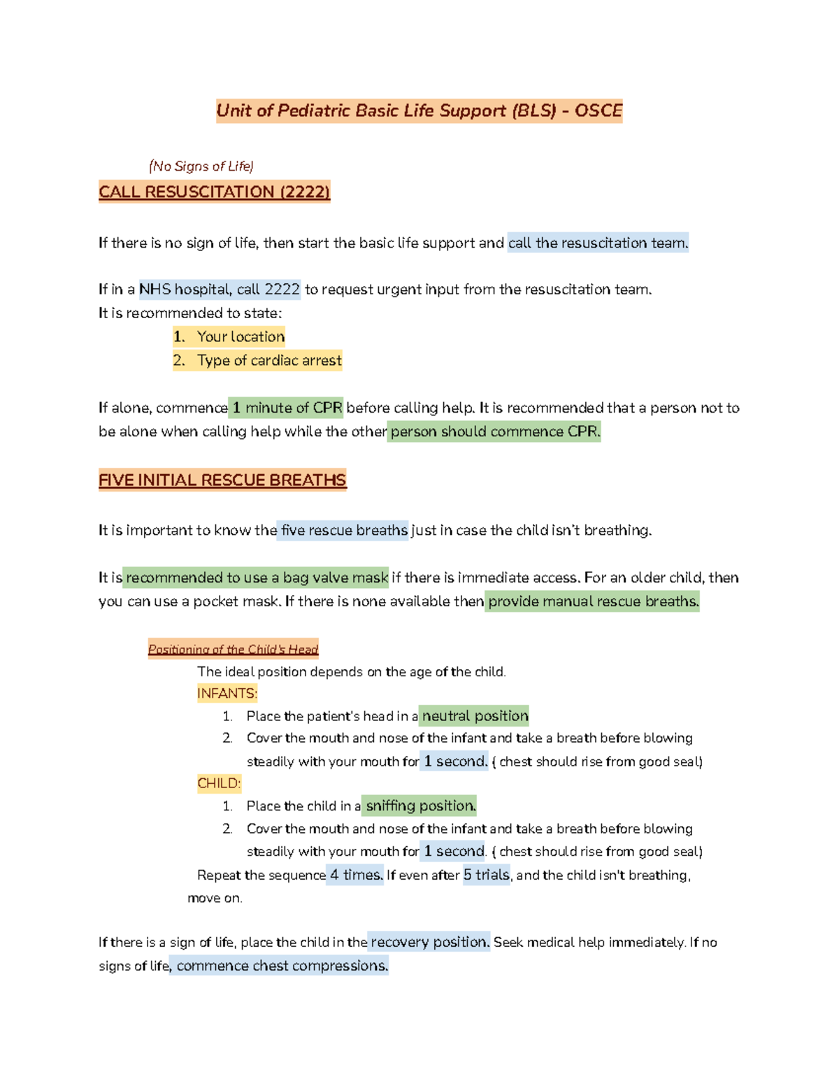 Unit of Pediatric Basic Life Support (BLS) - OSCE - If in a NHS ...