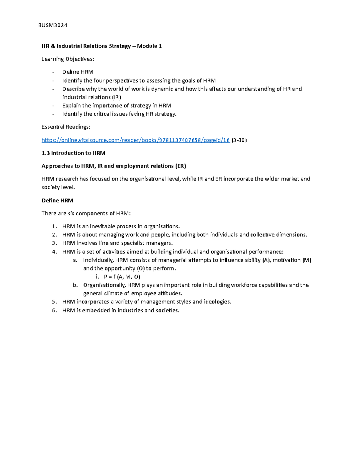 BUSM3024 - Module 1 - BUSM HR & Industrial Relations Strategy – Module ...
