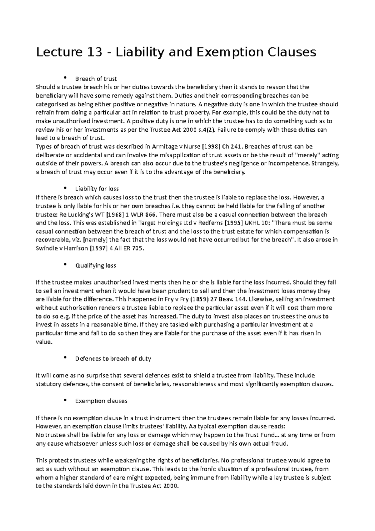 Lecture 13 - Liability and Exemption Clauses - Lecture 13 - Liability ...