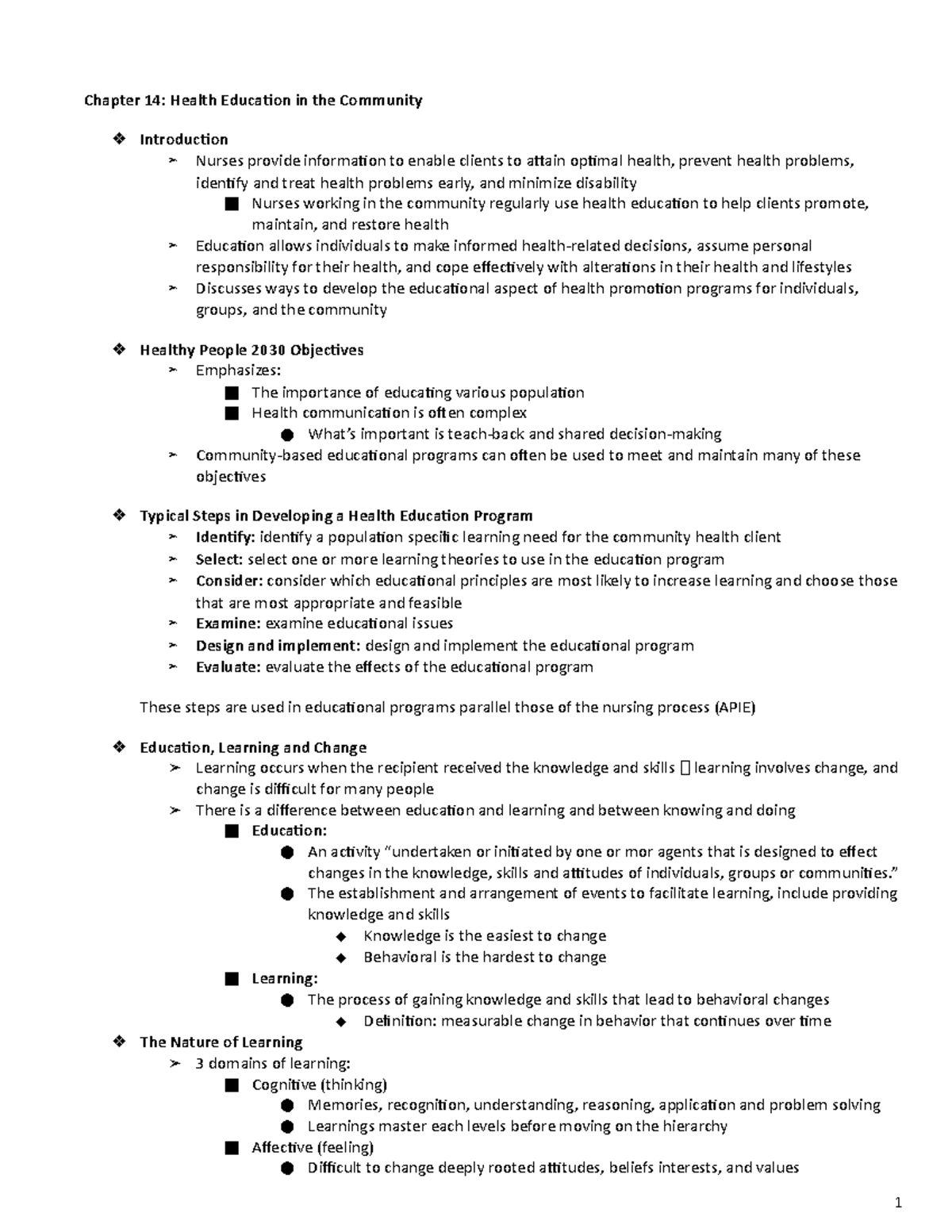 Week 2 notes - Chapter 14: Health Education in the Community ...