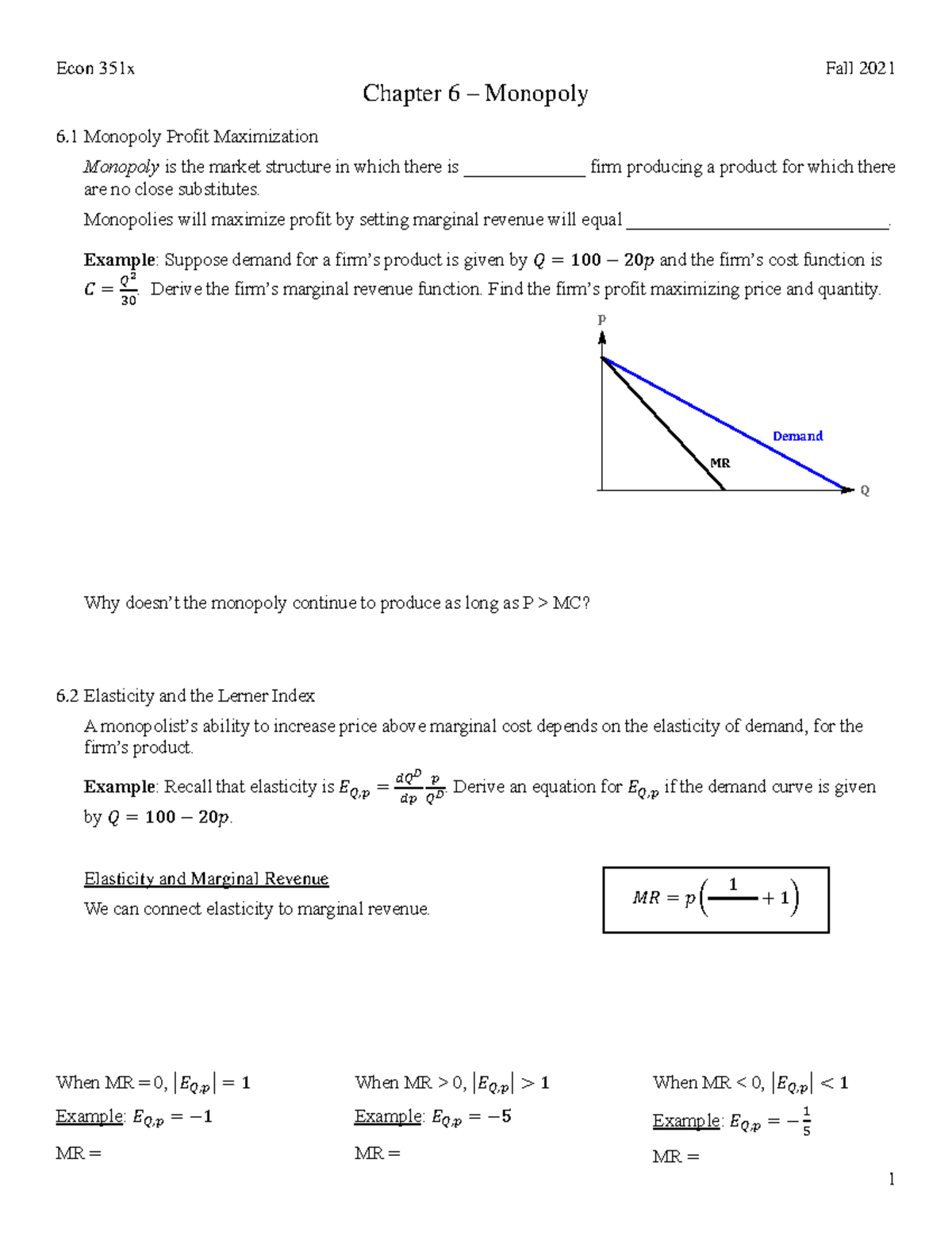 Guided Notes 6 - Outline for chapter 6 material - Chapter 6 – Monopoly ...