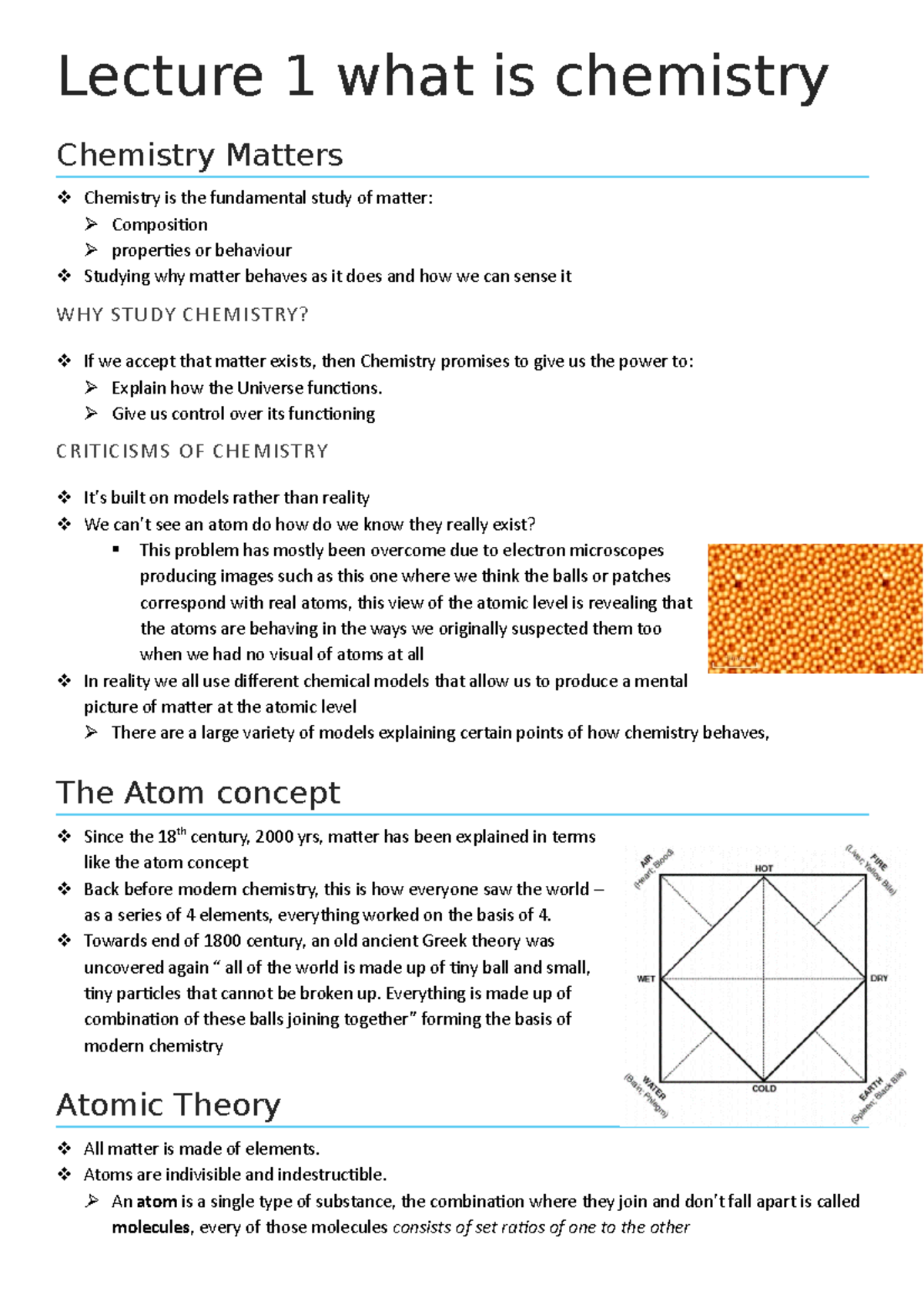 Notes lec 1 - Lecture 1 what is chemistry Chemistry Matters Chemistry ...
