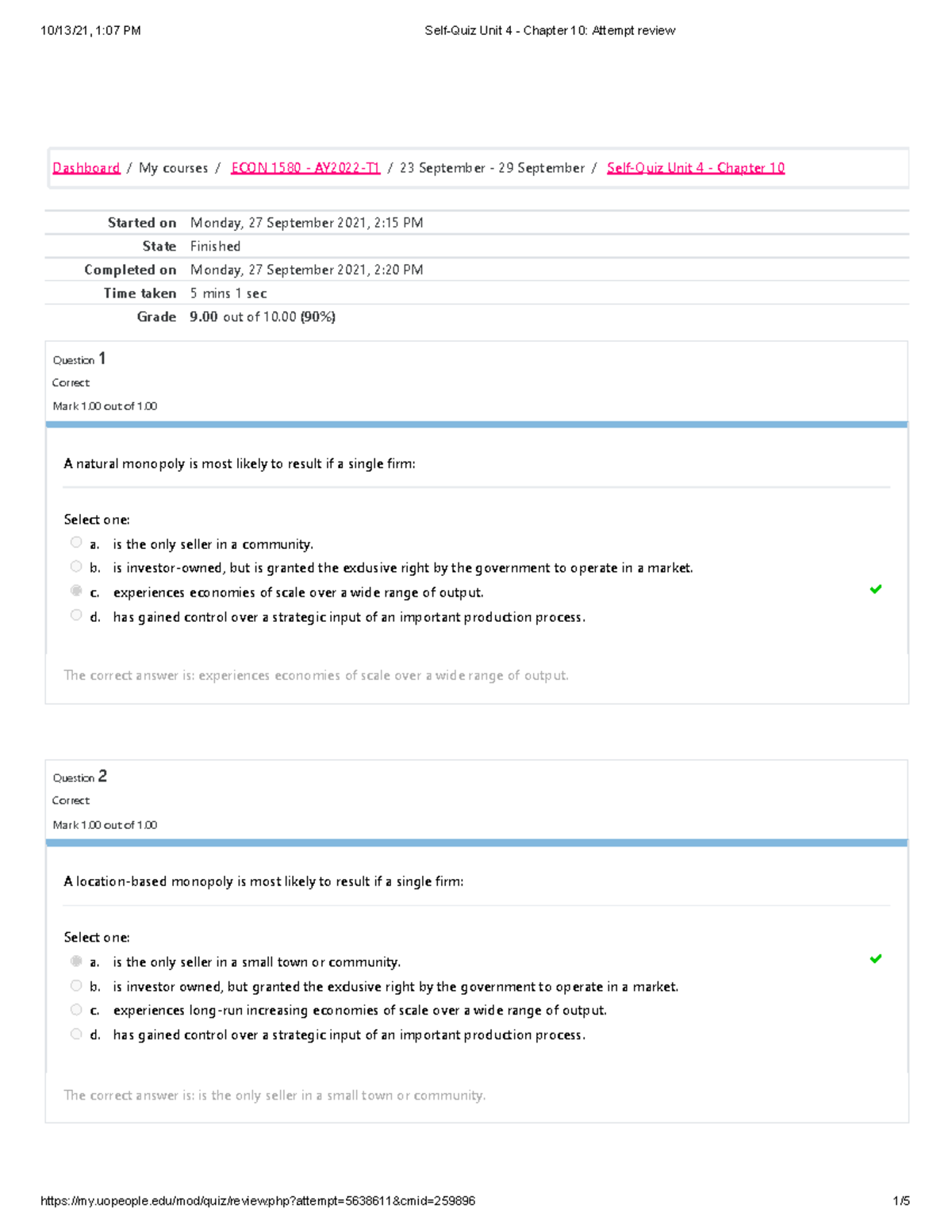 Self-Quiz Unit 4 - Chapter 10 Attempt review - Started on Monday, 27 ...