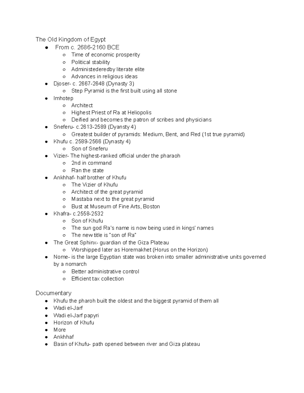 The Old Kingdom Egypt - Halverson Notes - The Old Kingdom of Egypt From ...