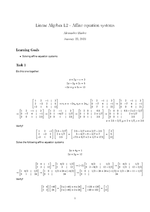 Sol tut3 lineqs - math 2 tutorial answer - Linear Algebra L3 - Linear mappings Alexander Binder ...