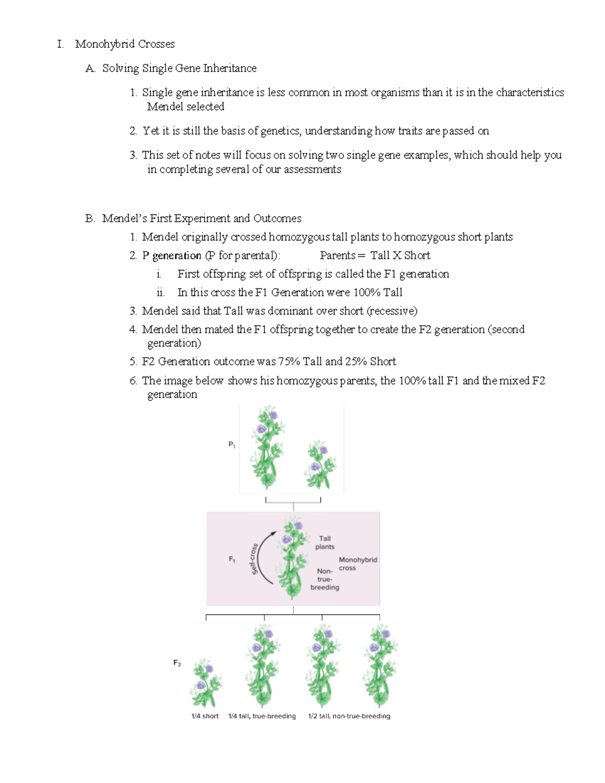 Notes Monohybrid Inheritance - I. Monohybrid Crosses A. Solving Single ...