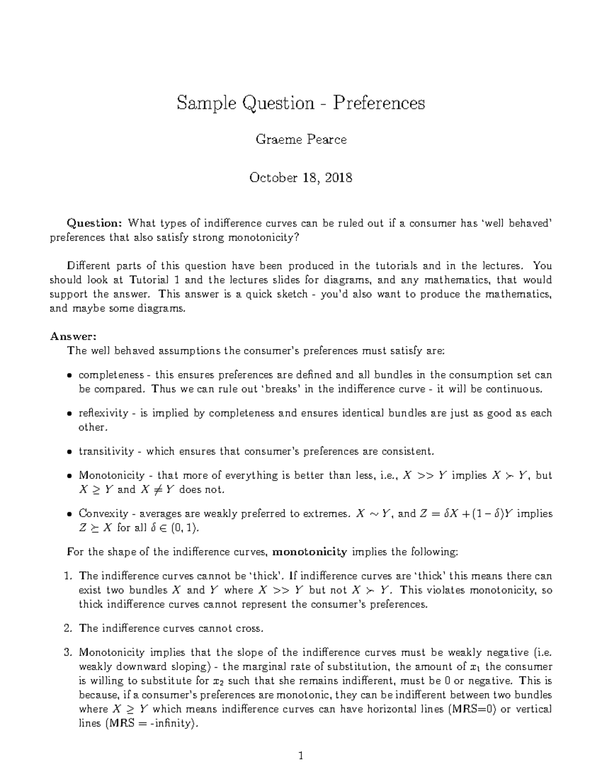 Preferences sample question - Sample Question - Preferences Graeme ...