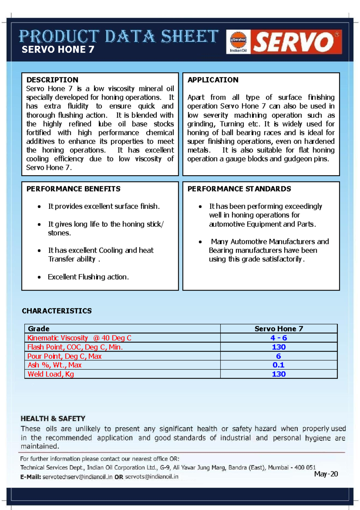 Mwo - Need documents - SERVO HONE 7 CHARACTERISTICS Grade Servo Hone 7 ...