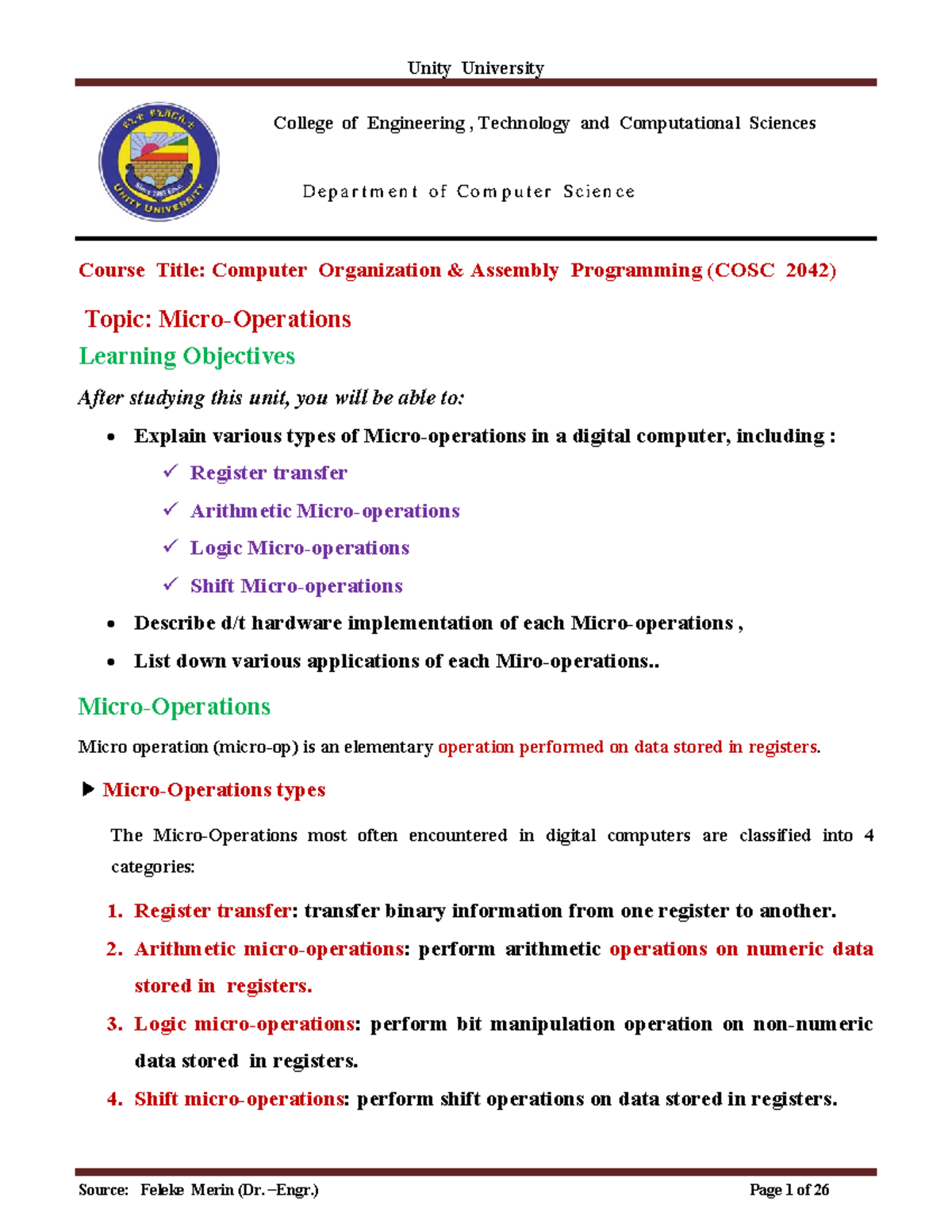 Micro Operations 2023 - College of Engineering , Technology and ...
