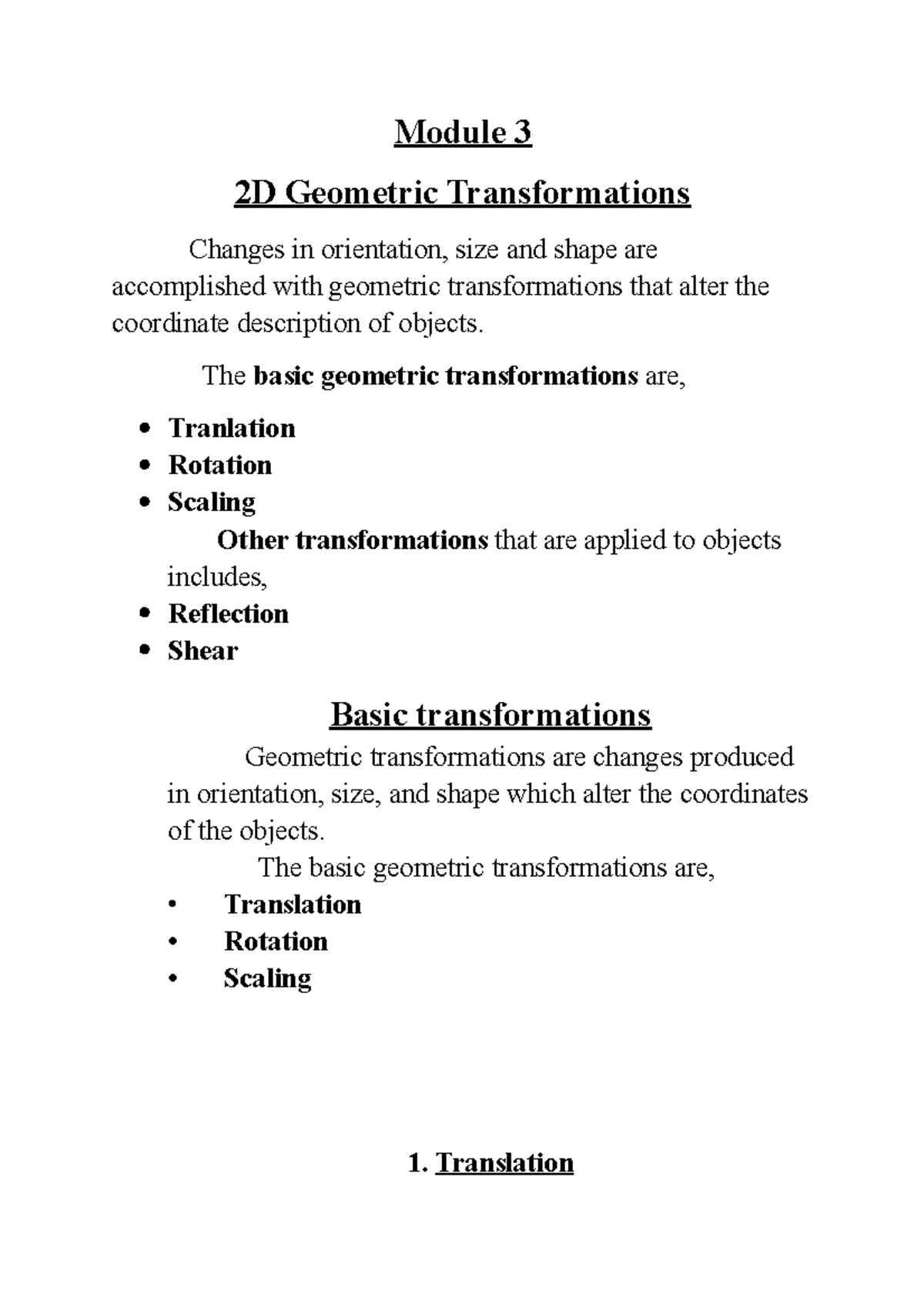 Module 3(graphics) - CG notes - Module 3 2D Geometric Transformations ...