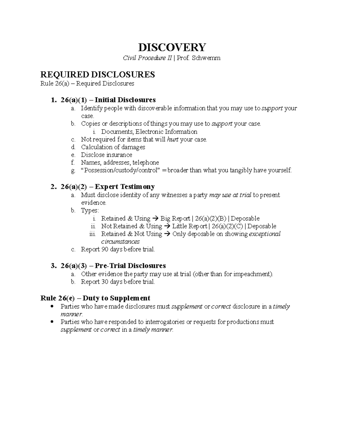 Discovery - Civ Pro II - DISCOVERY Civil Procedure II | Prof. Schwemm ...