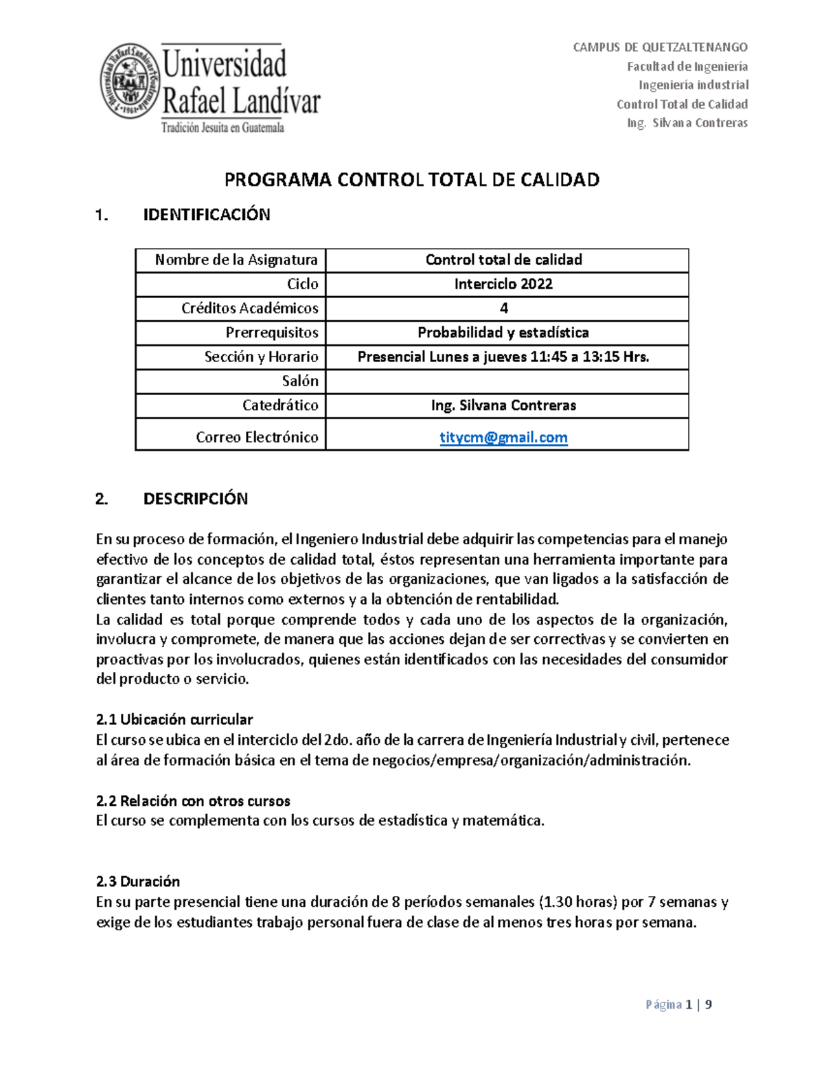 Programa Control total de la calidad 2022 (1) - PROGRAMA CONTROL TOTAL ...
