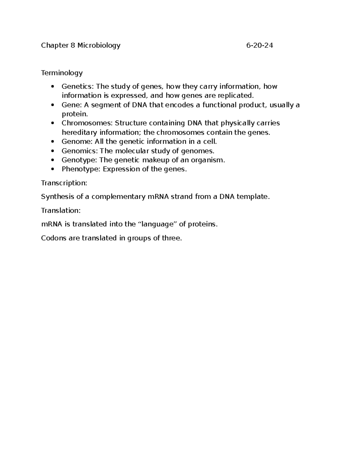 Lecture notes for chapter 8 microbial genetics - Chapter 8 Microbiology ...