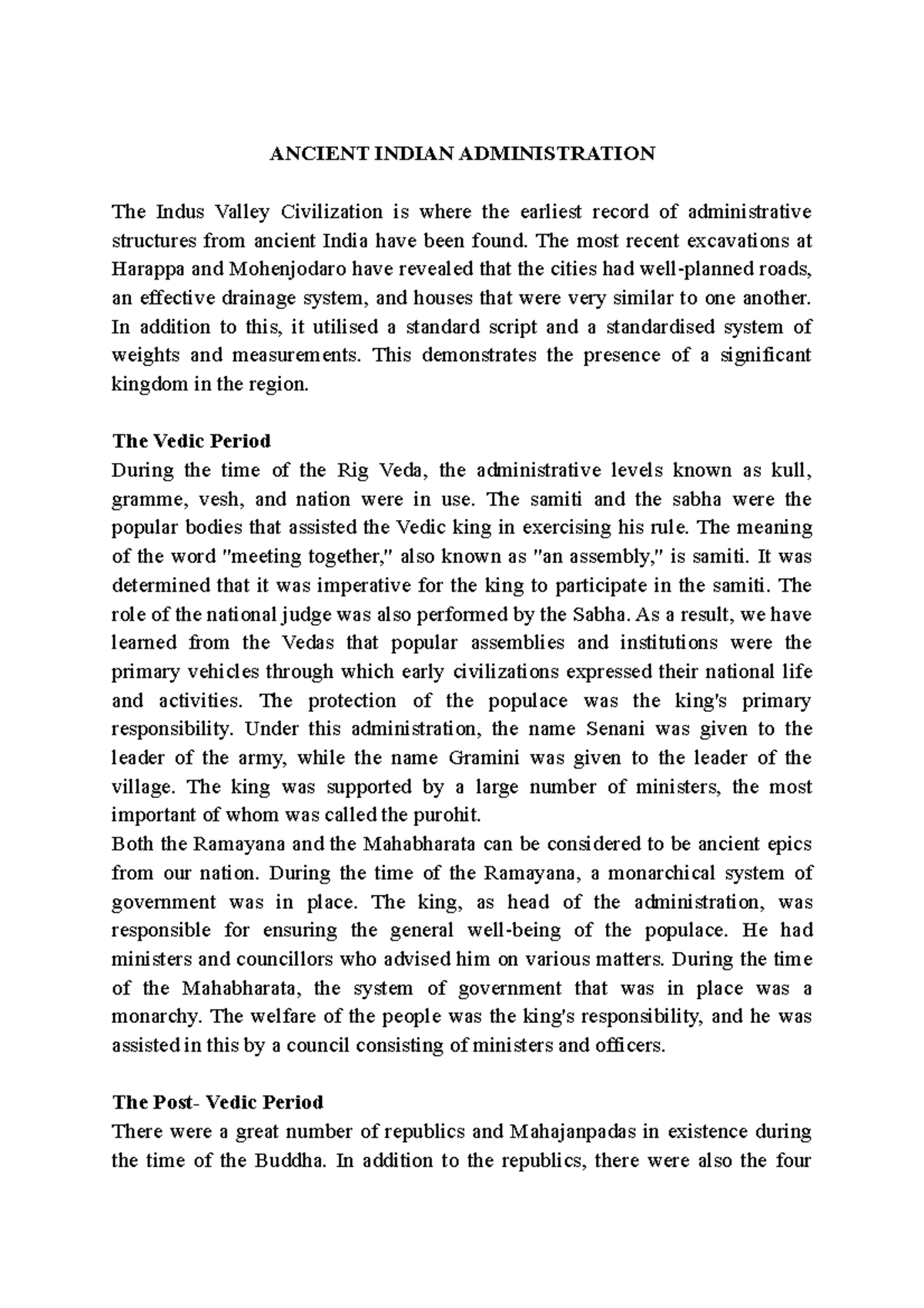 Ancient Indian Administration - ANCIENT INDIAN ADMINISTRATION The Indus ...