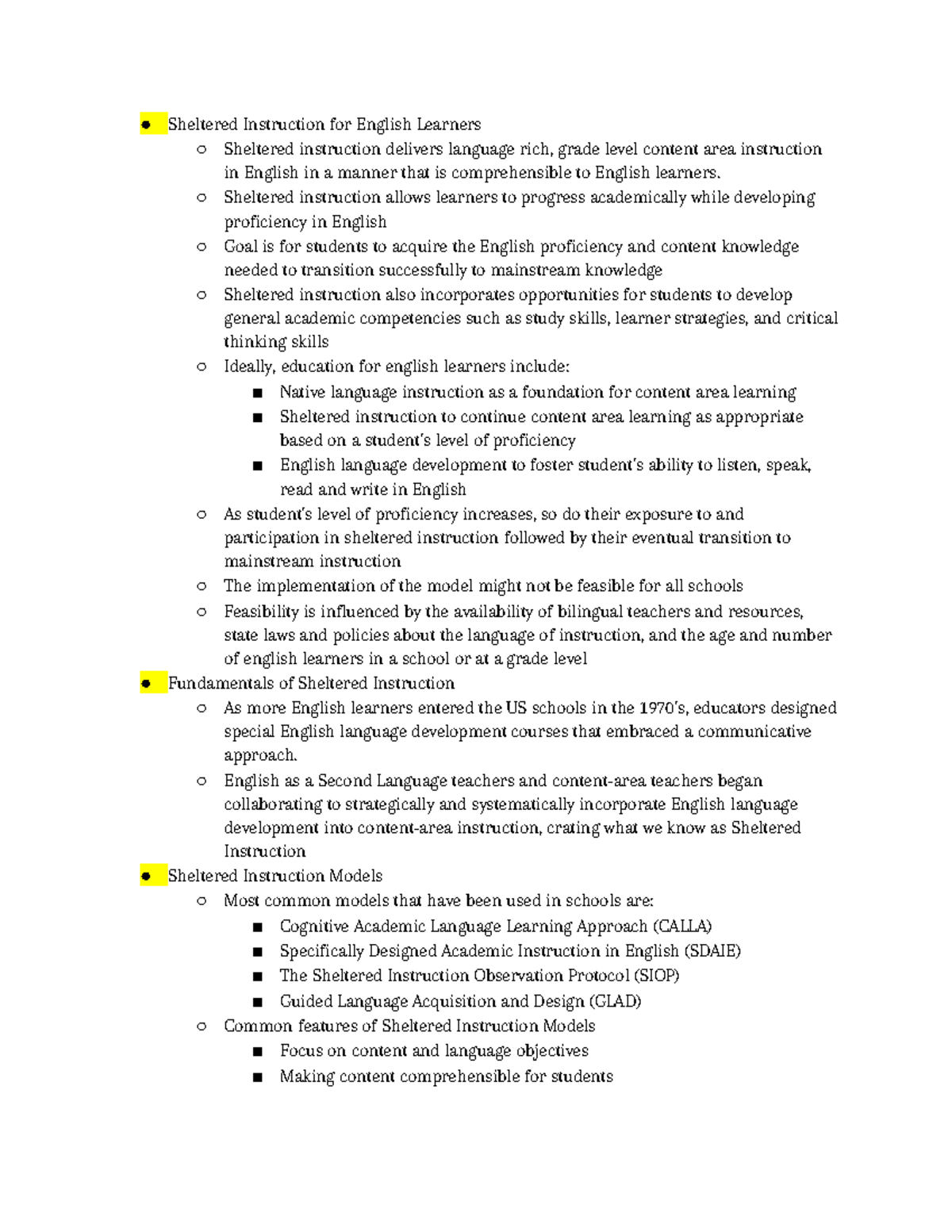 EDRL 474 Week 8 Notes - Sheltered Instruction for English Learners ...