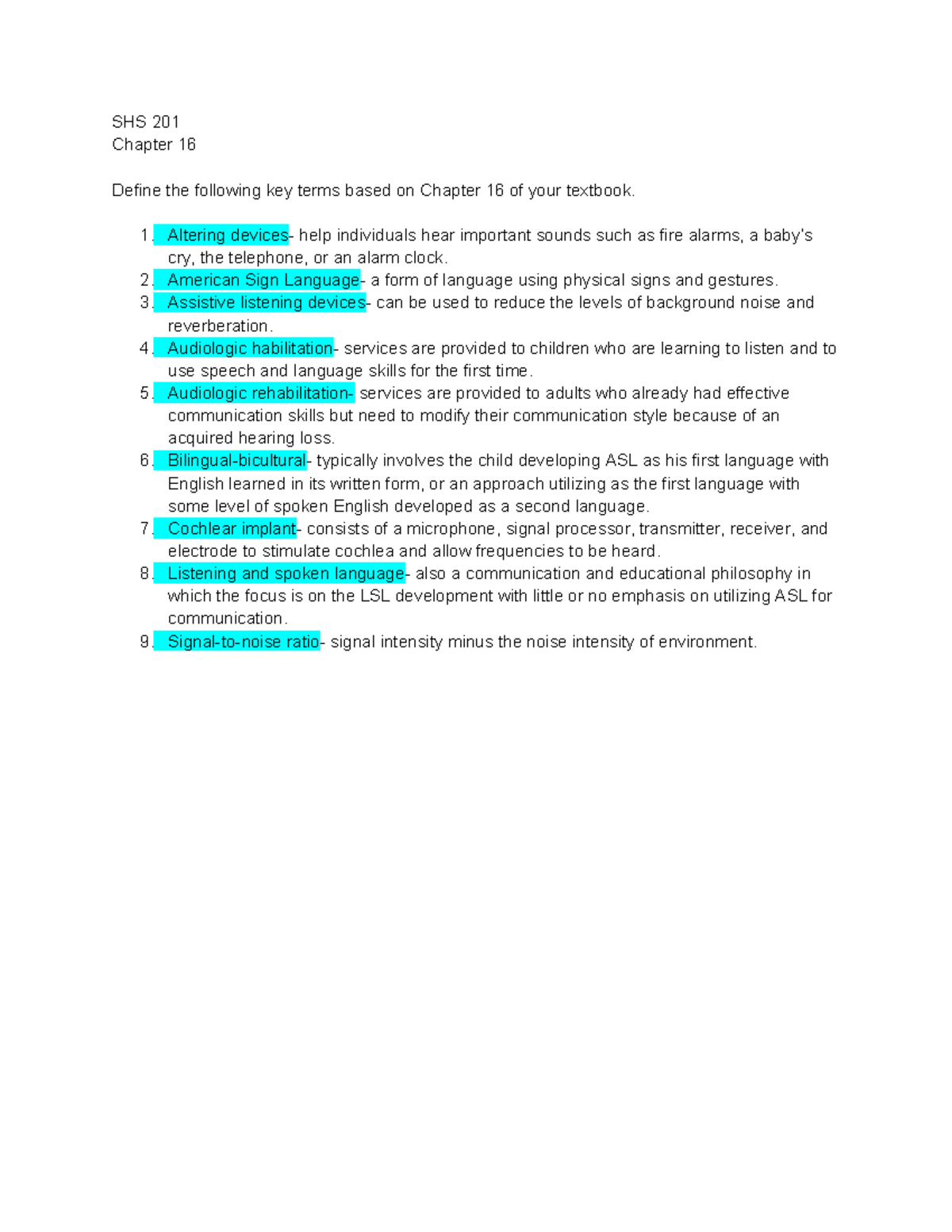 Ch.16 vocab intro comm - SHS 201 Chapter 16 Define the following key ...