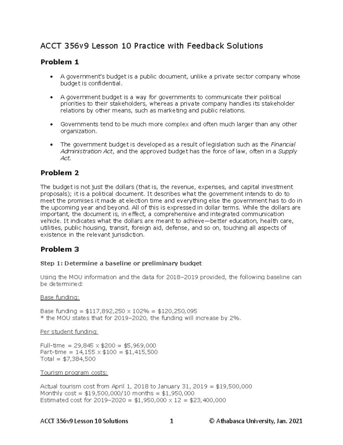 ACCT356v9 Lesson 10 Solutions - 2021 ACCT 356v9 Lesson 10 Practice with ...