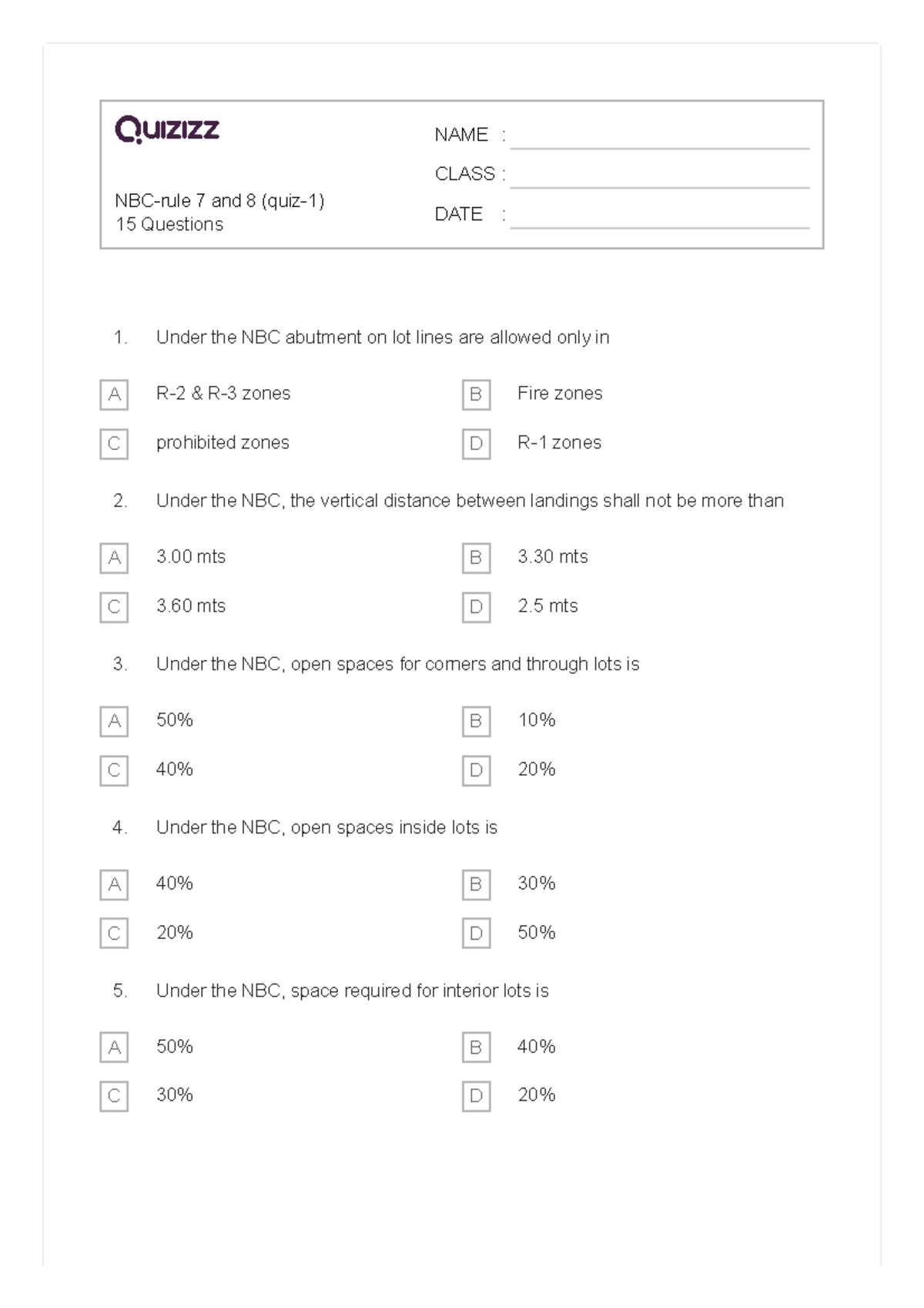 NBC-rule 7 and 8 (quiz-1) - NBC-rule 7 and 8 (quiz-1) 15 Questions NAME ...