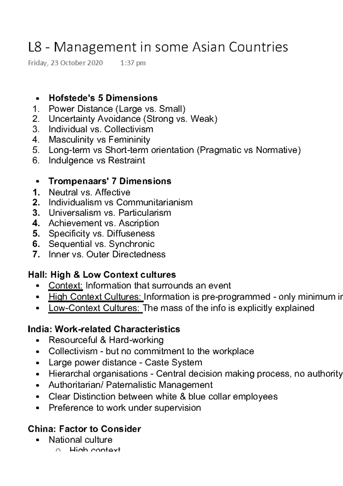 L8 - Management in some Asian Countries - Hofstede's 5 Dimensions Power ...