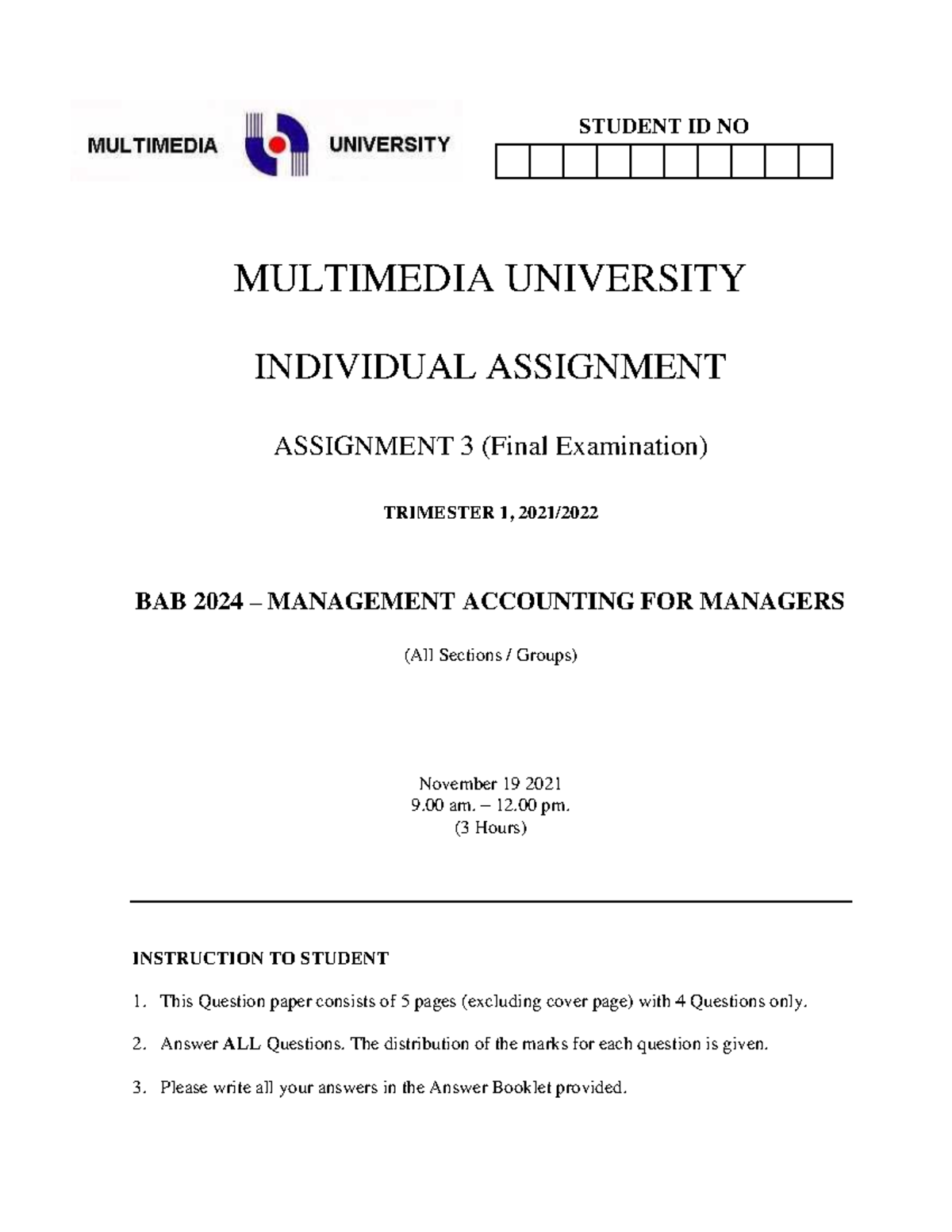 BAB2024FQ 2021, 19th November 2021 - MULTIMEDIA UNIVERSITY INDIVIDUAL ...