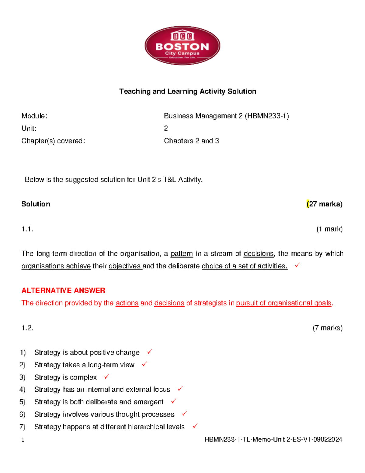 HBMN233-1-TL-Unit 2-Memo-ES-V1-09022024 - 1 HBMN233- 1 - TL-Memo-Unit 2 ...