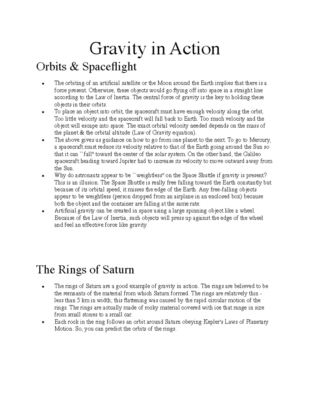 Astr 4 - astronomy lecture notes 4 - Gravity in Action Orbits ...