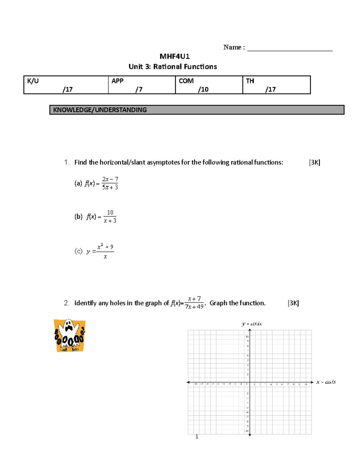 Test-3-rational-functions 1 - Name : ________________________ MHF4U ...