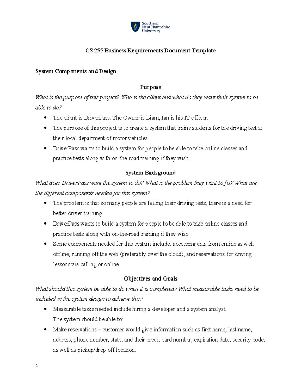 CS 255 Business Requirements Document Template - CS 255 Business Requirements Document Template ...
