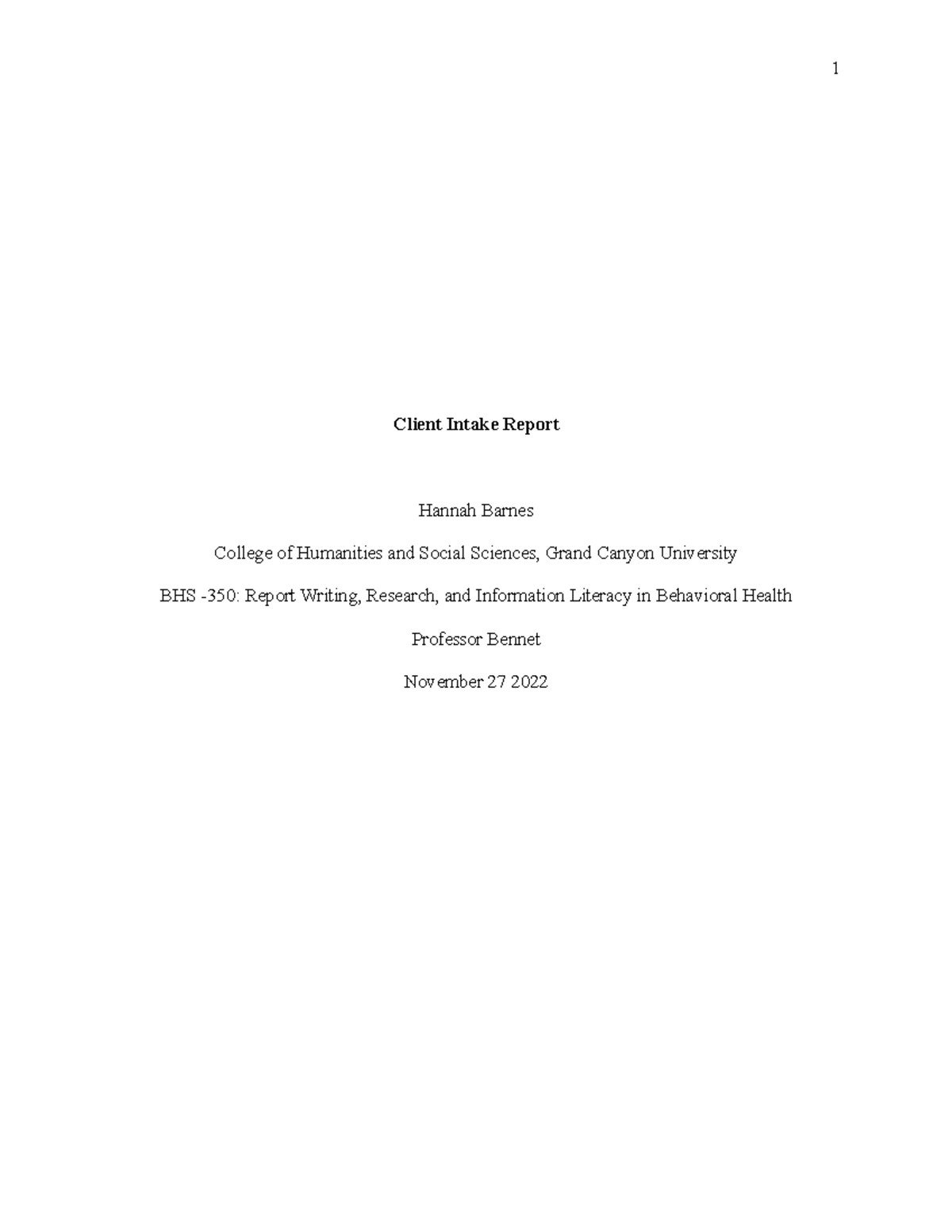 Client Intake Form - rescieved an a - Client Intake Report Hannah ...