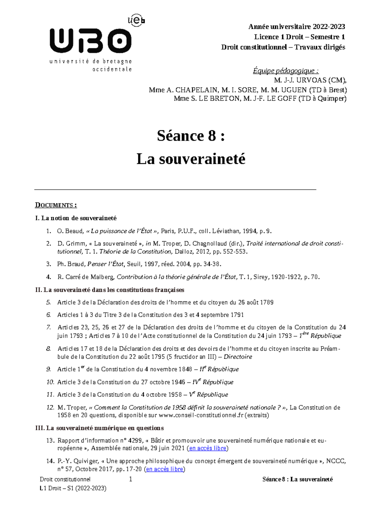 Séance n°8 - La souveraineté - Année universitaire 2022- Licence 1 ...