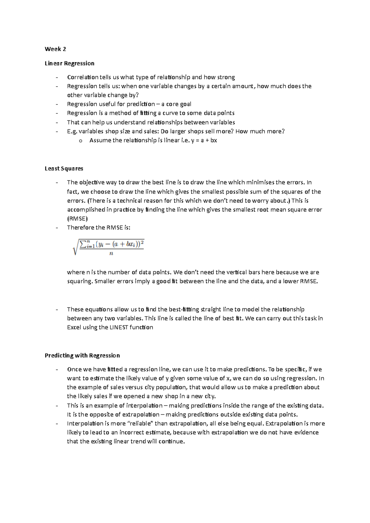 Linear Regression Notes - Week 2 Linear Regression Correlation tells us ...