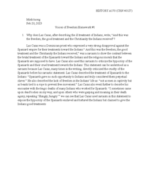 Voices Of Freedom HW 1 Question 3 - First, the idea of freedom of ...