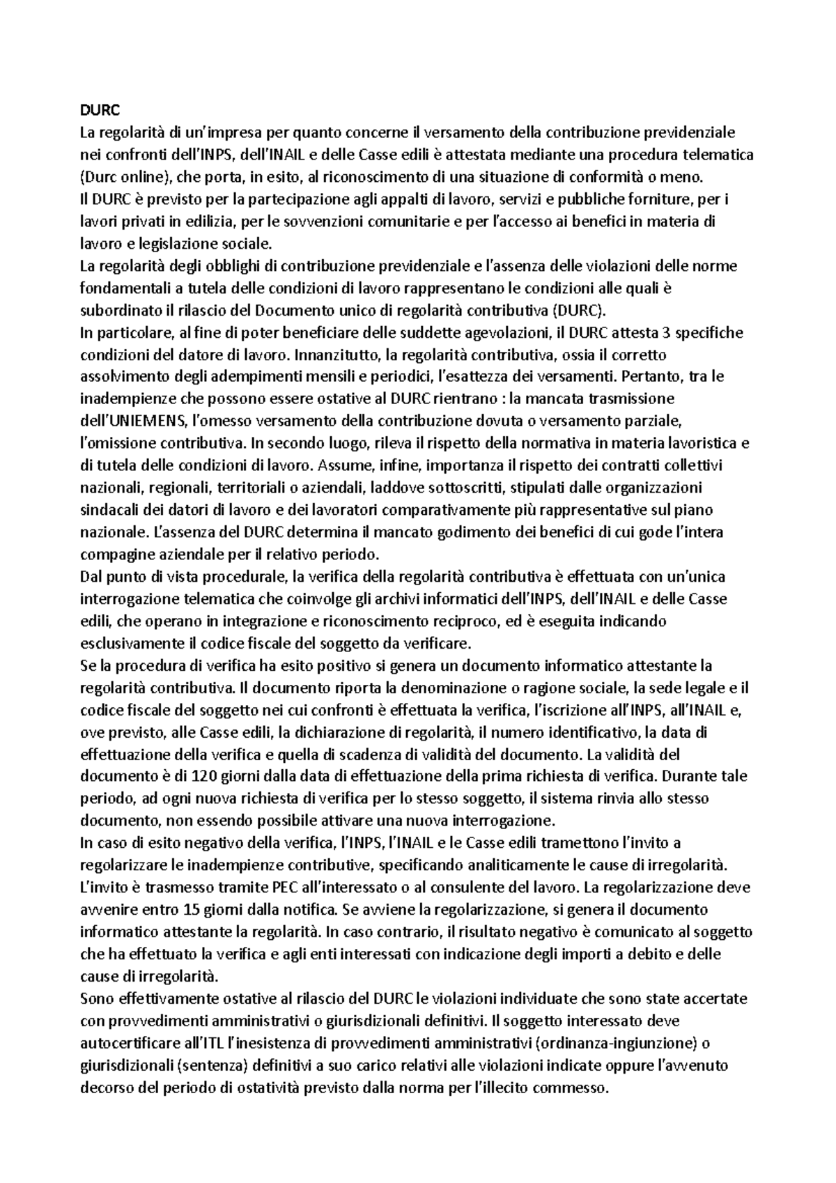 DURC t10 - DOCUMENTO UNICO DI REGOLARITA' CONTRIBUTIVA - DURC La ...