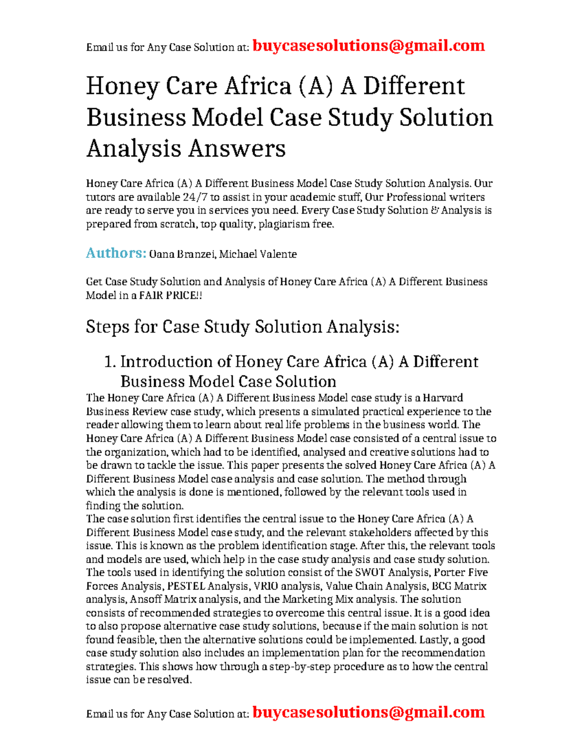 Case Solution Honey Care Africa (A) A Different Business Model - Honey ...
