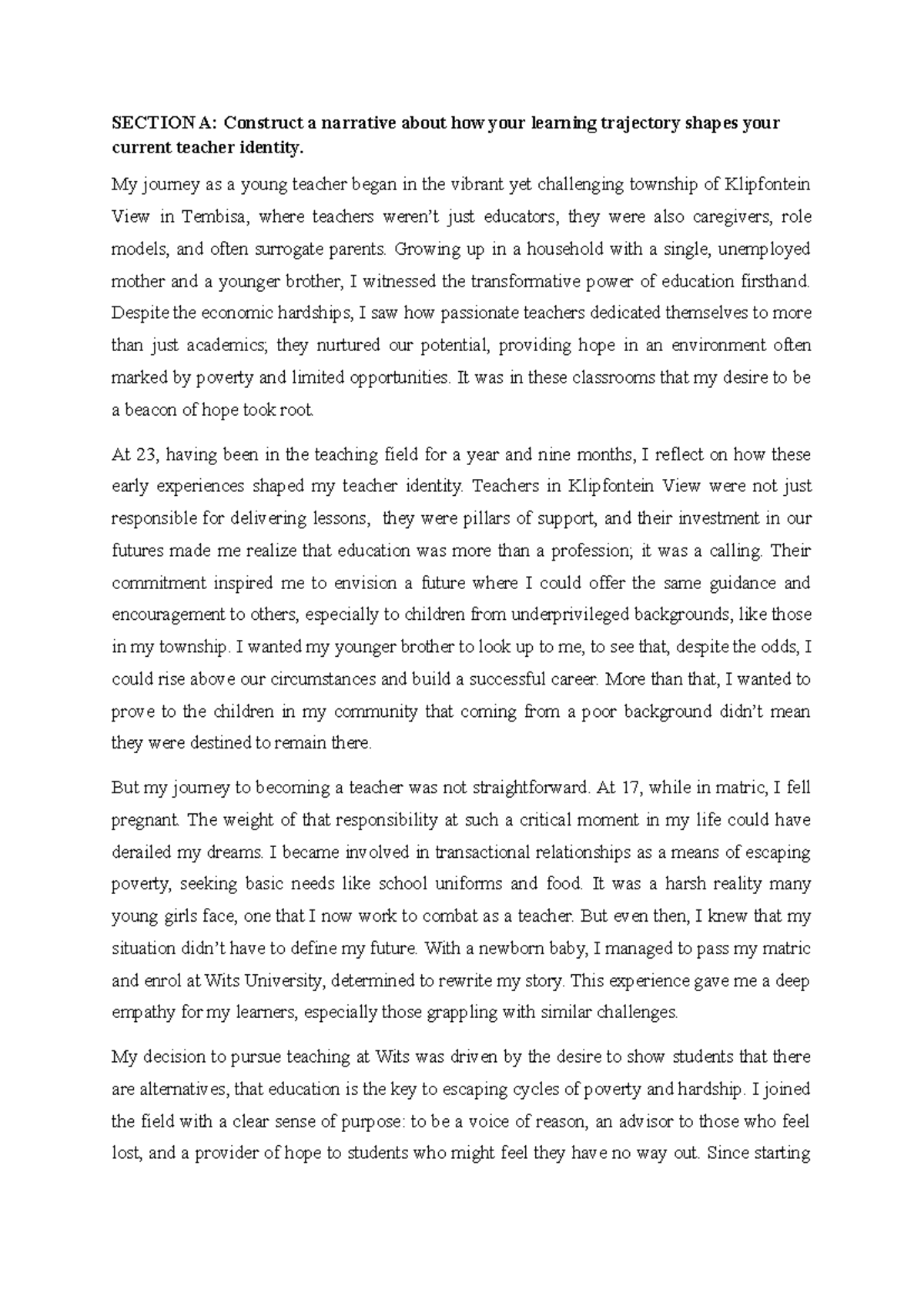 Curriculum Issues Block 3 Essay - SECTION A: Construct a narrative ...