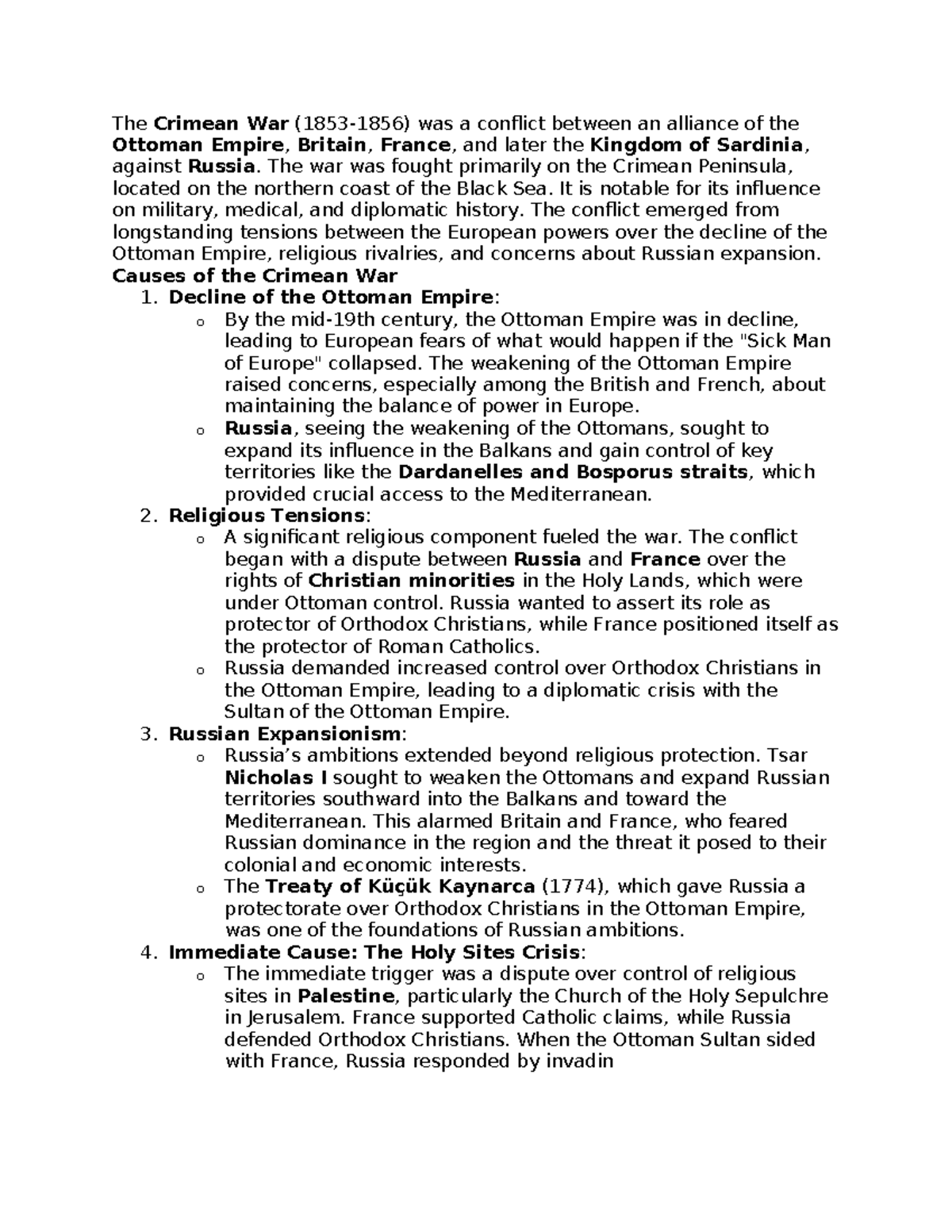 The Crimean War - Notes! - The Crimean War (1853-1856) was a conflict ...