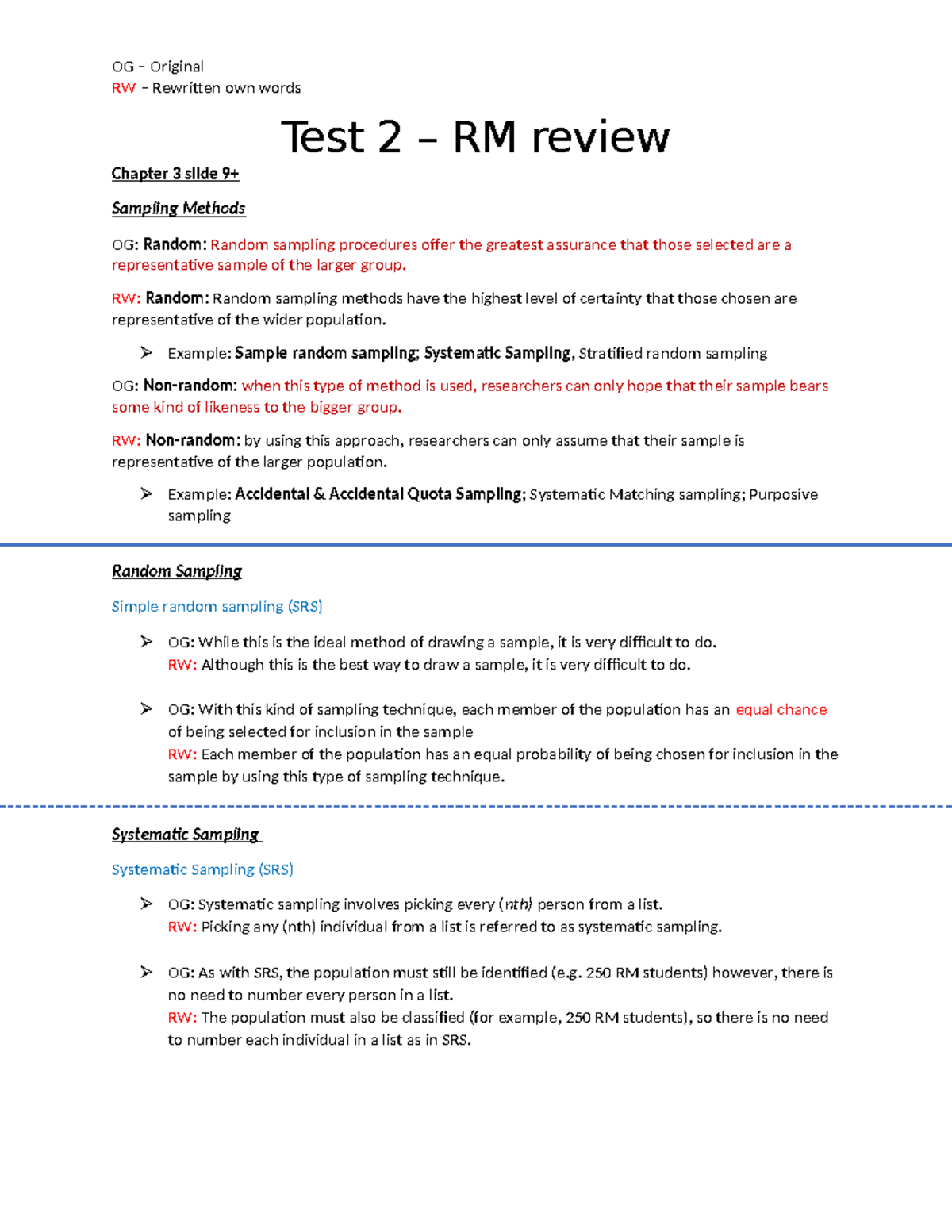 Test 2 -RM review - practice makes helps alot. - RW – Rewritten own ...