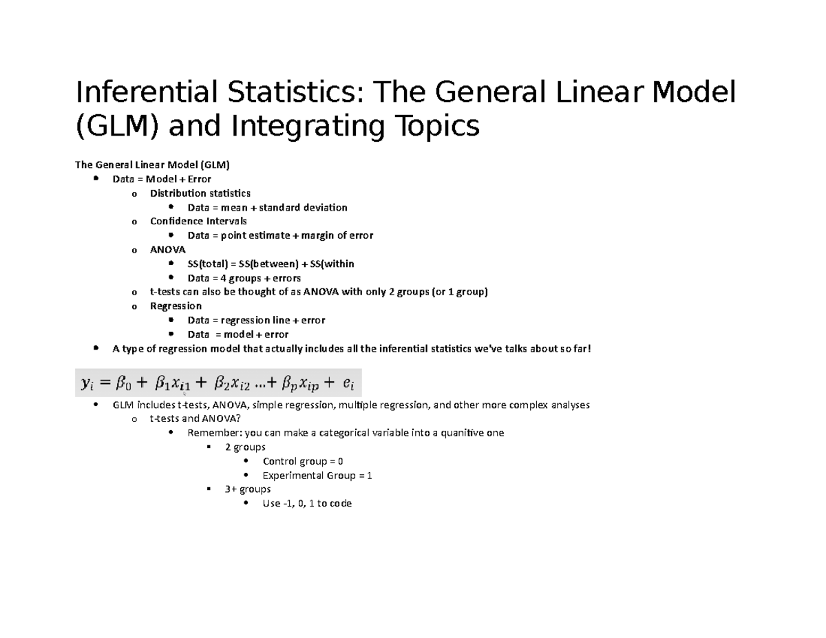 13. Inferential Statistics. The General Linear Model (GLM) and ...