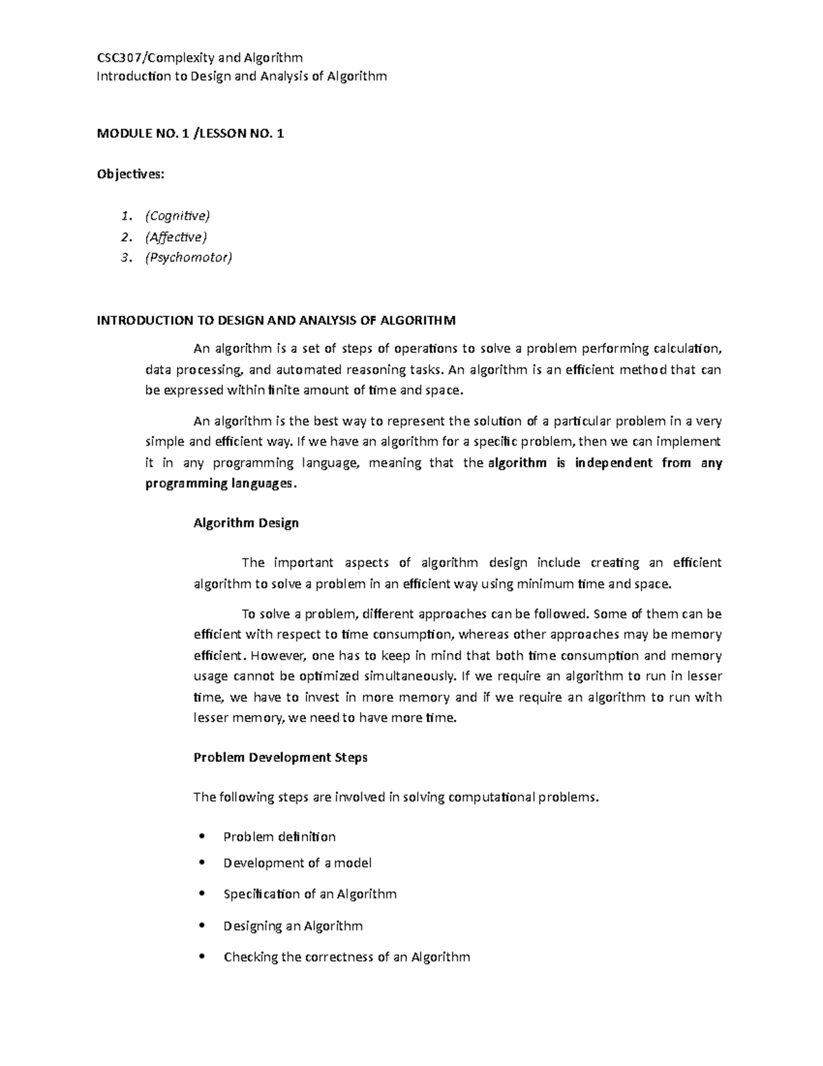 Lesson 1 - Lecture notes 1 - Introduction to Design and Analysis of ...