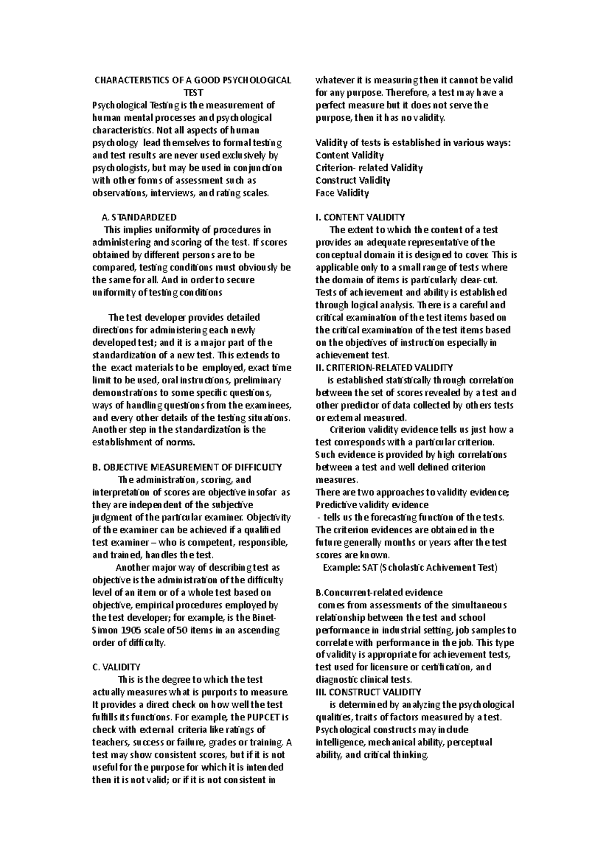 Characteristics OF A GOOD Psychological TEST lecture 3 ...