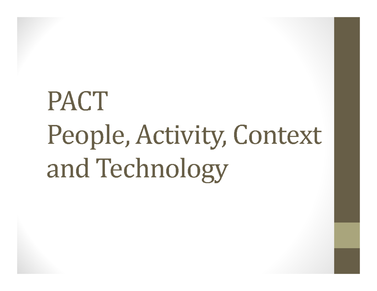 Pact framework of HCI - Human computer interaction - Studocu