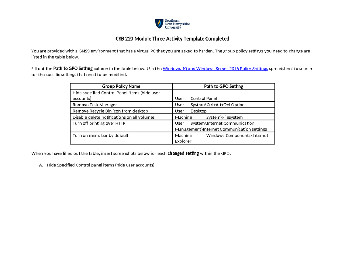 3-2 Activity - CYB 220 - Ty Yahraus - CYB 220 Module Three Activity Template Completed You are ...