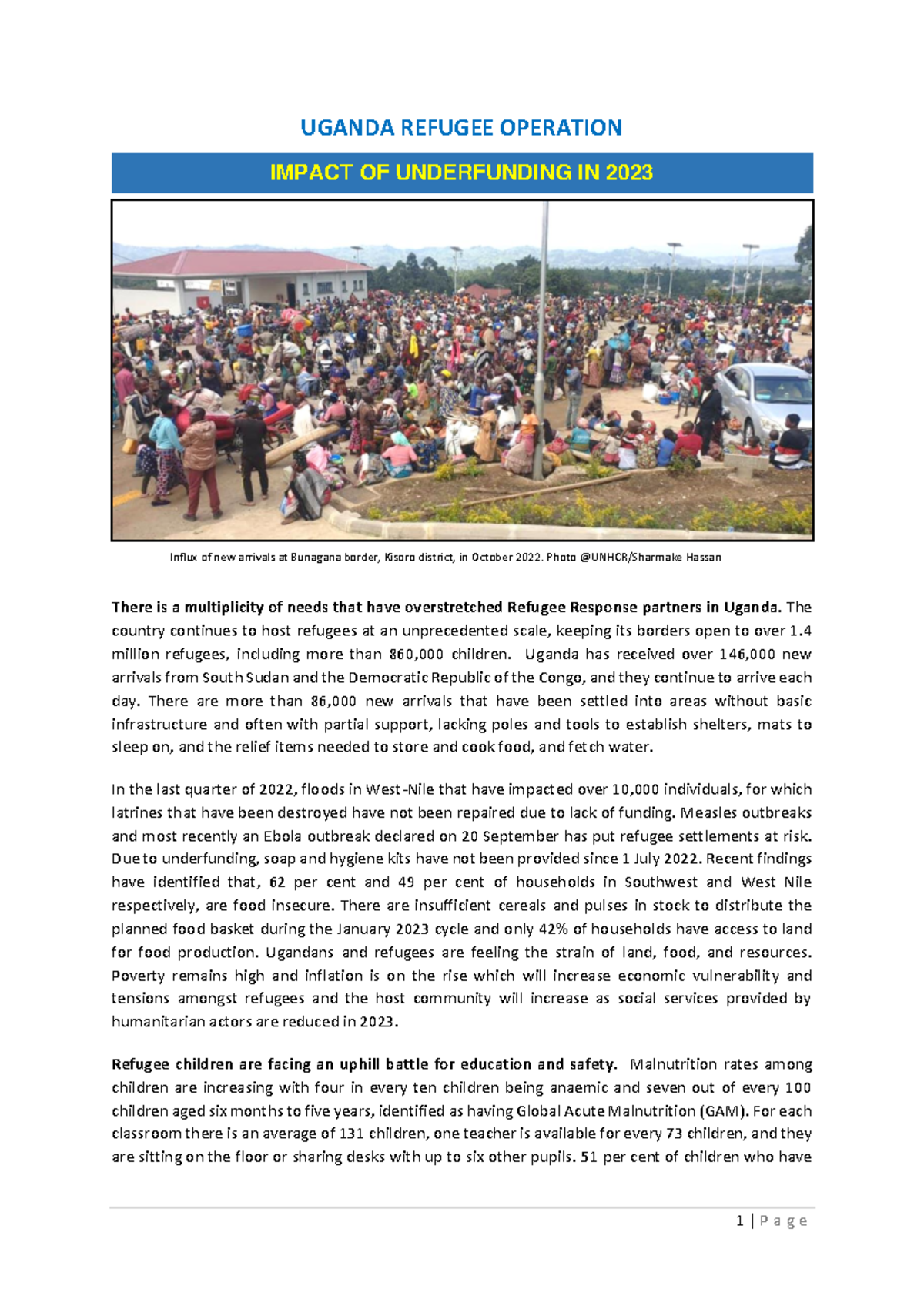 Impact OF Underfunding BY Sector - Detailed Budget - UGANDA REFUGEE ...