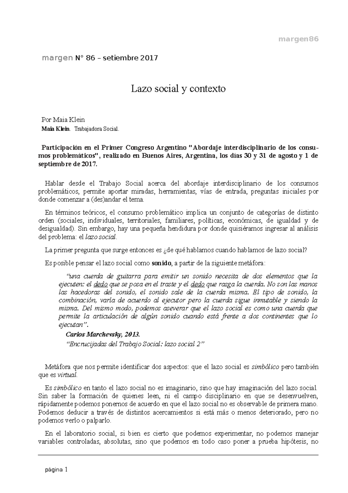 Lazo Social y Contexto - margen N° 86 – setiembre 2017 Lazo social y ...