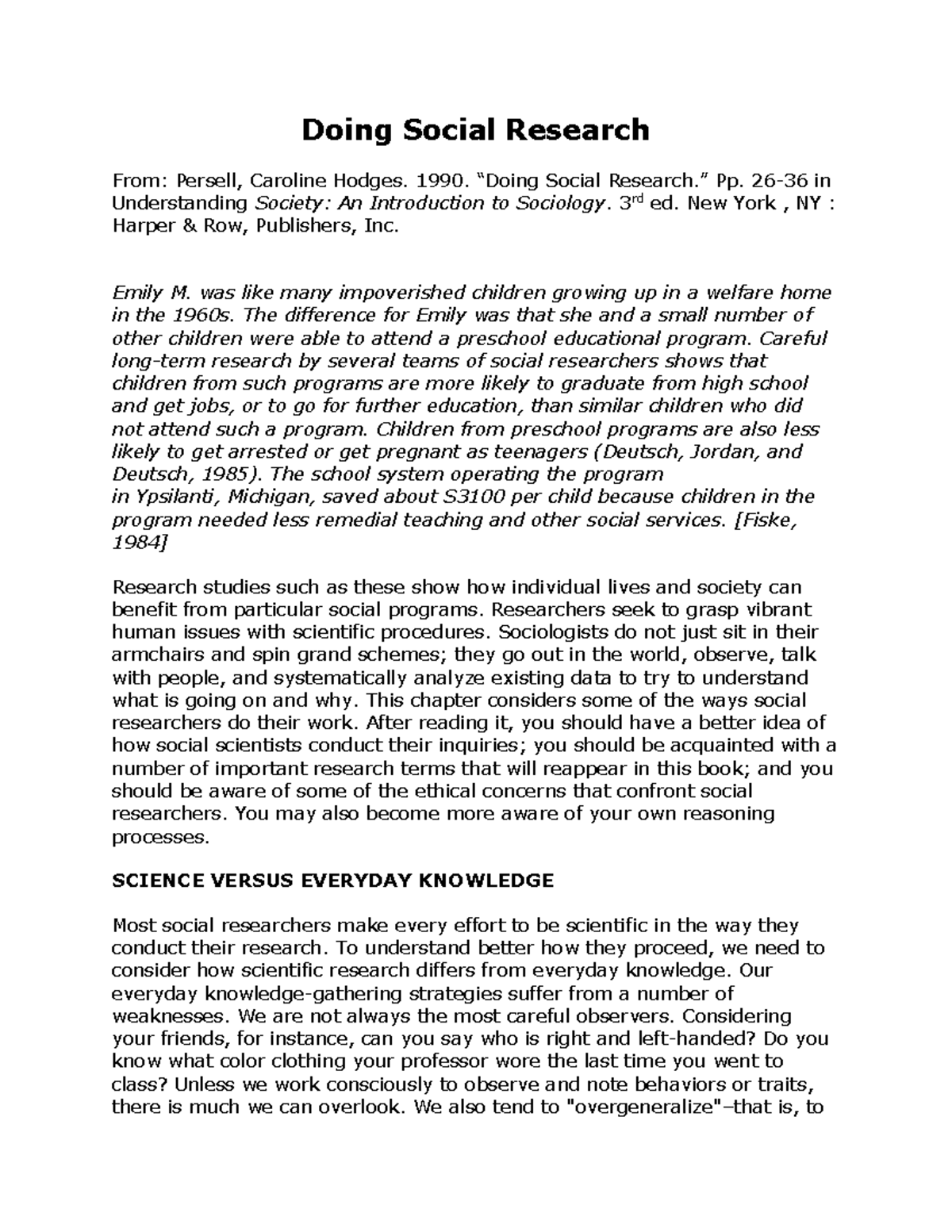 Optional Reading - Doing Social Research by Caroline Hodges Persell ...