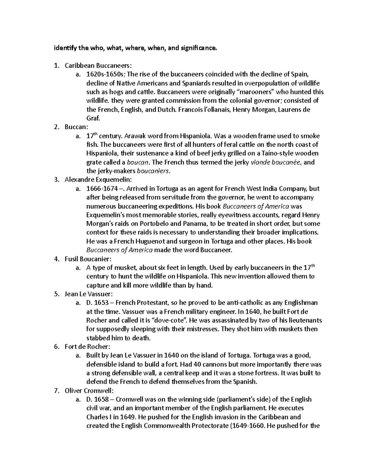 Pirates exam, study guide - identify the who, what, where, when, and ...